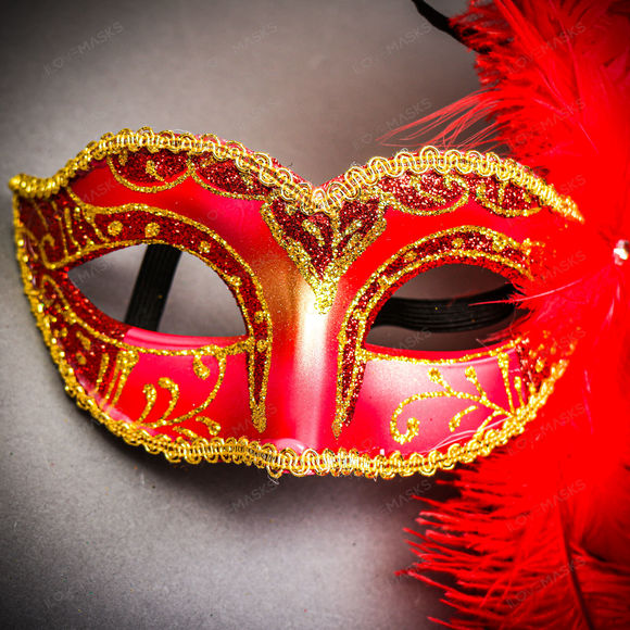 ILOVEMASKS | Accessories | Gold Venetian Phantom Halfface With Gold Red ...